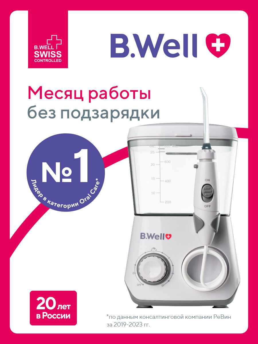 Ирригатор для полости рта стационарный B.Well WI-933 аккумуляторный беспроводной, семейный, детский