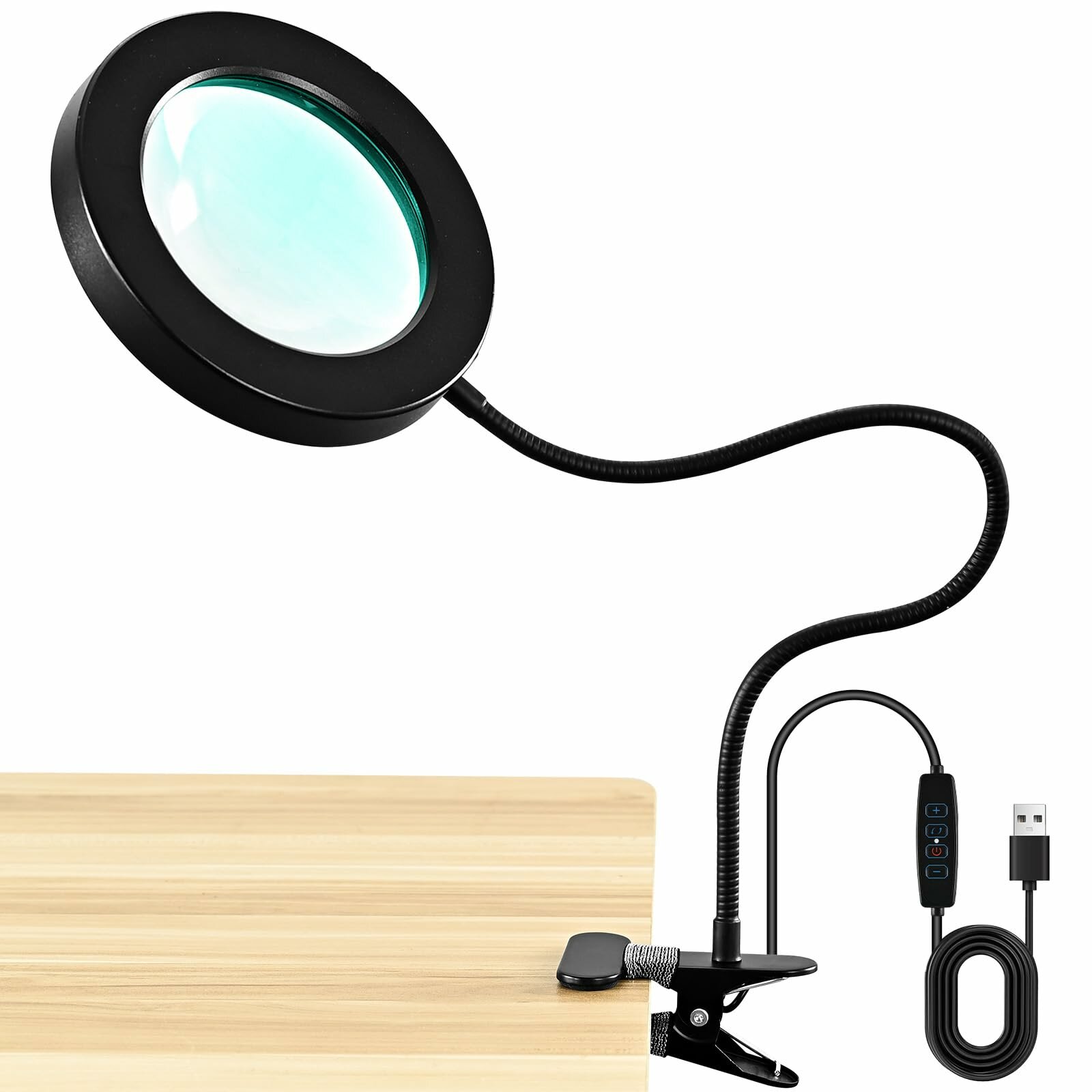 10 times with light timing 2-in-1 amplification hose clamp mirror desk lamp black 3-color mode 10-speed dimming