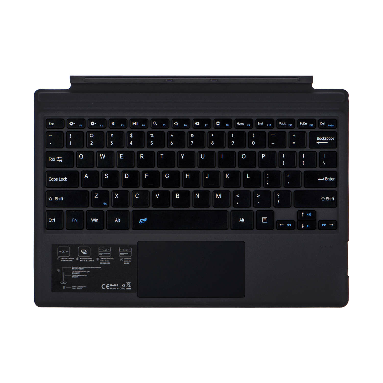 Клавиатура Bluetooth для планшета Microsoft Surface Pro 7 Plus/Pro 7/Pro 6/Pro 5/Pro 4/Pro 3 12.3 дюймов, тонкая беспроводная клавиатура для планшета с мультисенсорным тачпадом, черный без подсветки, бобби-красный без подсветки, темно-серый с 7цветной