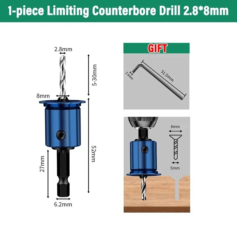 Сверло с потайной головкой с шестигранной ручкой для деревообработки 2-в-1, регулируемый открывалка для ограничительных отверстий, сверло с потайной головкой, расширительное коническое отверстие