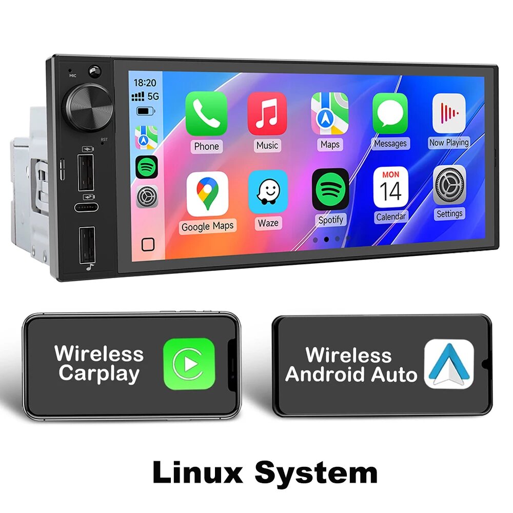Автомагнитола 6" Carplay Android Auto Bluetooth USB FM, Цвет: D61