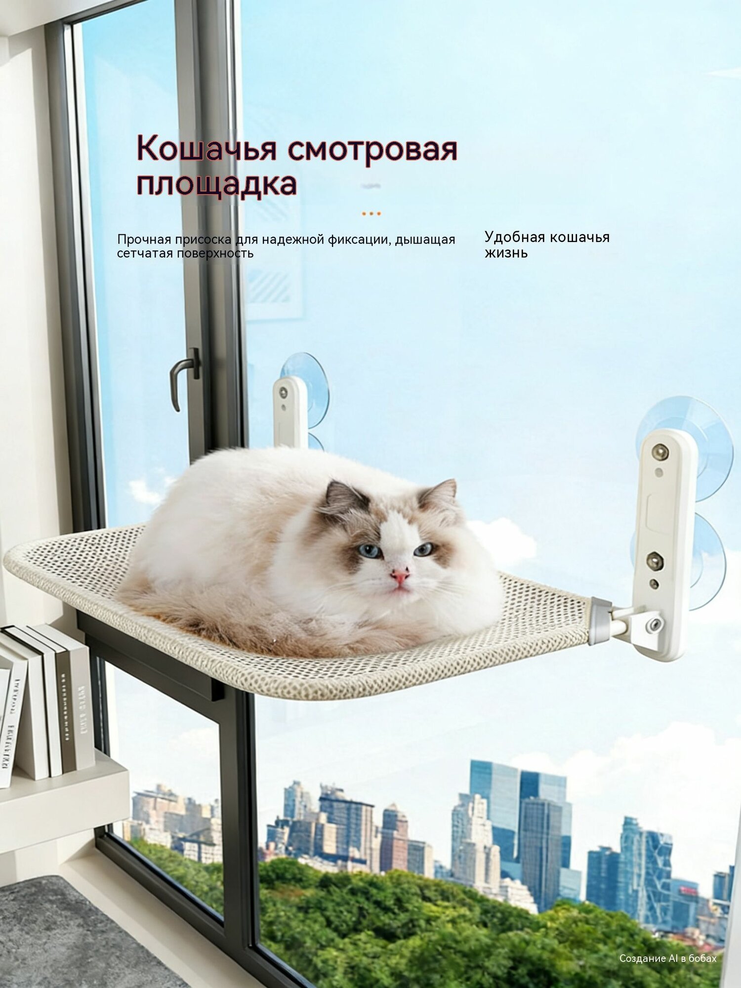 Оконная полка-лежанка для кошки с присосками