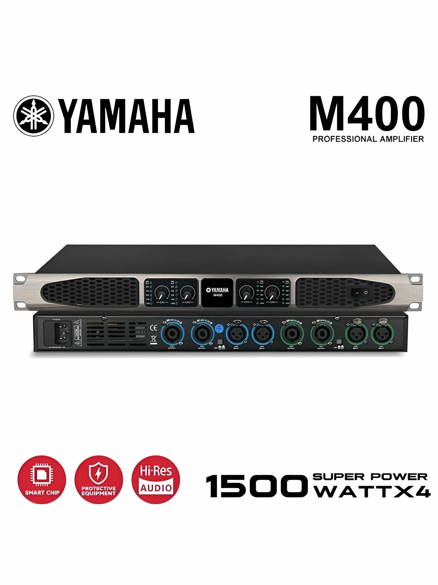 YAMAHA M-400 4 - канальный усилитель мощности, сильный выход, высокая точность, специально предназначенный для кинотеатров / сценических выступлений, четкое расширение звука