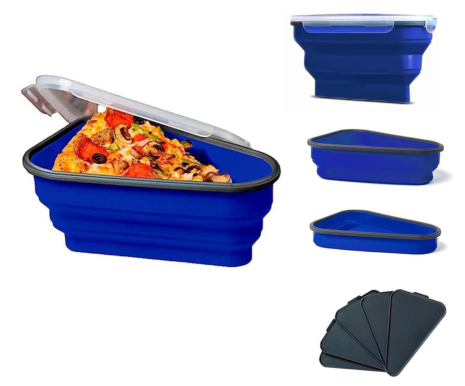 Многоразовый расширяемый контейнер для хранения пиццы с 5 подносами для разогрева в микроволновке, регулируемая силиконовая коробка для пиццы, компактный контейнер для остатков пиццы, безопасен для микроволновой печи и посудомоечной машины.