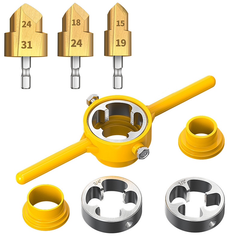 Набор инструментов для сверления и резьбовки труб PPR и PVC: сверло со шестигранным ручком для расширения отверстий 20/25/32# (3 шт.), инструмент для резьбовки пластиковых труб (6-компонентный набор), ключ для резьбовки, предназначенный для труб