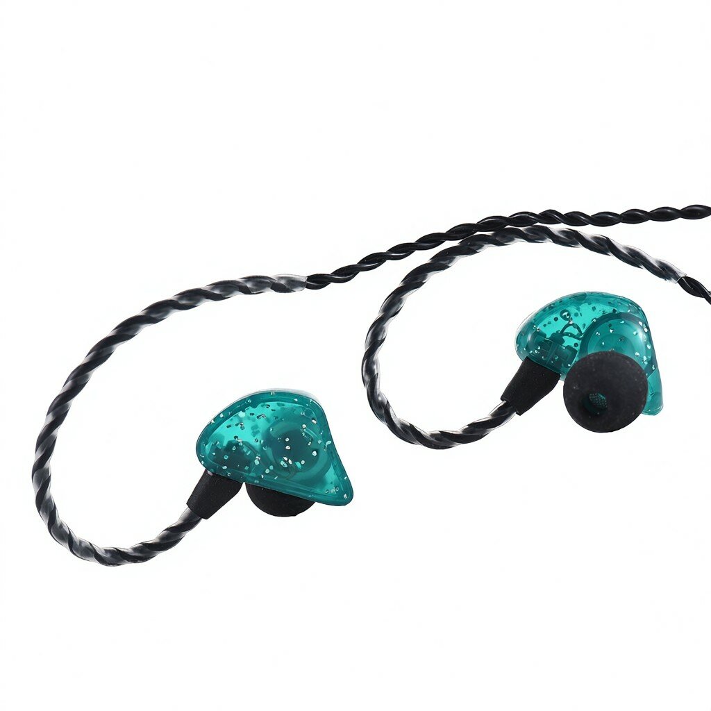 Навушники In Ear Monitoring Dynamic Stereo для мобильных телефонов, звуковых карт, планшетов IEM с проводом 2.5м/8.2фут, разъем 3.5мм универсальный, диапазон частот 20Hz-20kHz, цвет черный, зеленый, 1 пара наушников, 3 пары силиконовых наконечников (S,