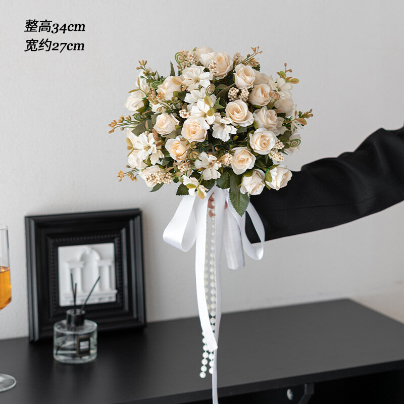 Элегантный свадебный букет невесты, искусственные розы, фальшивые цветы, букет для помолвки, свадебный сертификат, фото декор цветов