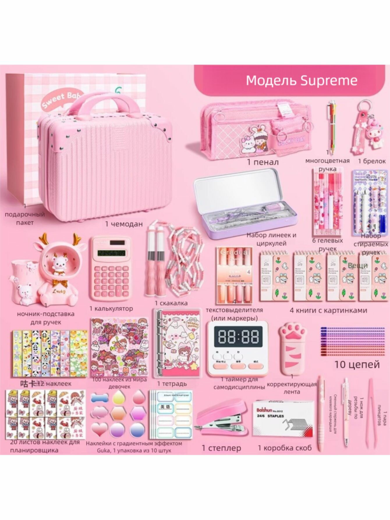 Набор канцтоваров для девочек идеальный подарок на начало учебного года / подарочный набор