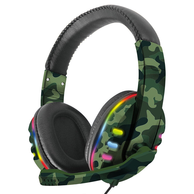 Игровая гарнитура с RGB-подсветкой, проводная, с микрофоном для ПК-игр, складная и выдвижная, камуфляжные наушники для PS4