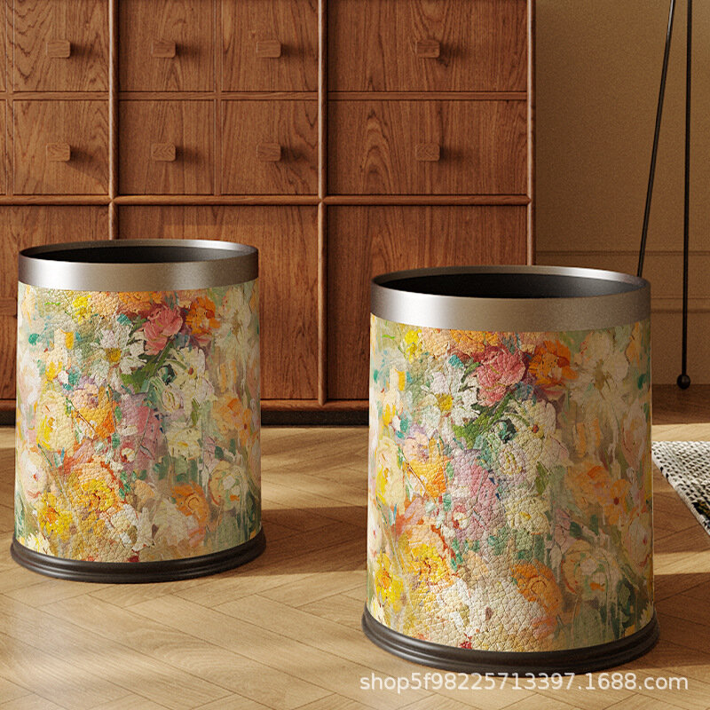 Кожаная мусорная корзина, высокая эстетика, для дома, гостиной, большая вместимость, спальня, высококачественная легкая роскошь, кухонная урна, двухслойная, без крышки