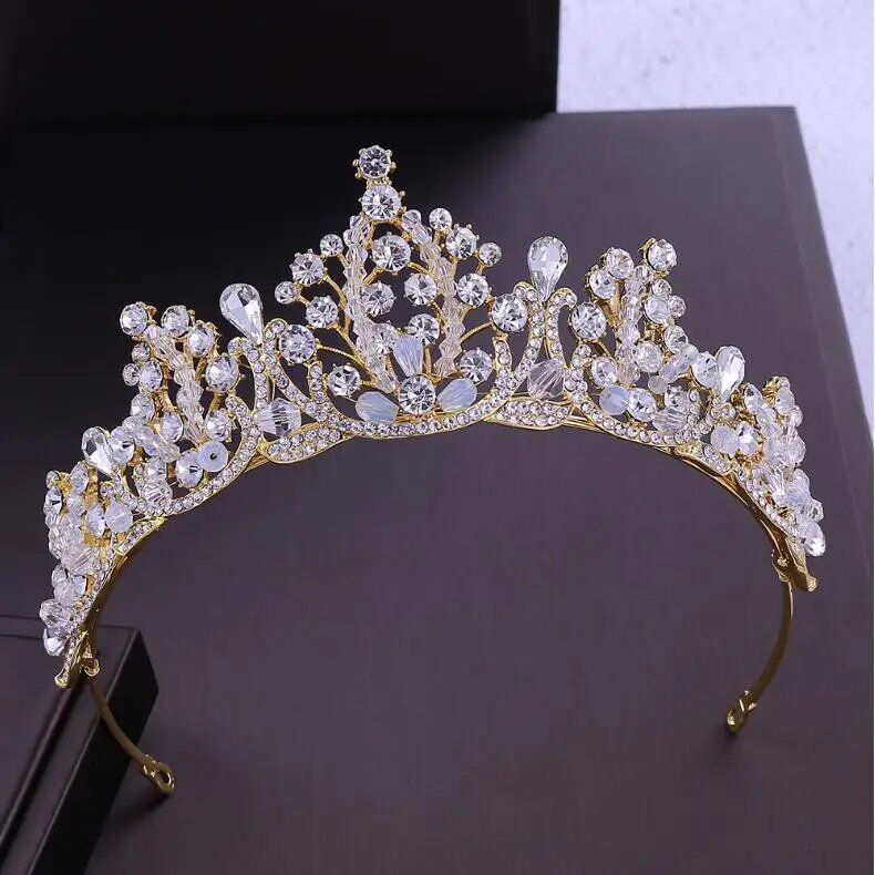 Диадема с кристаллами, H070 Gold White