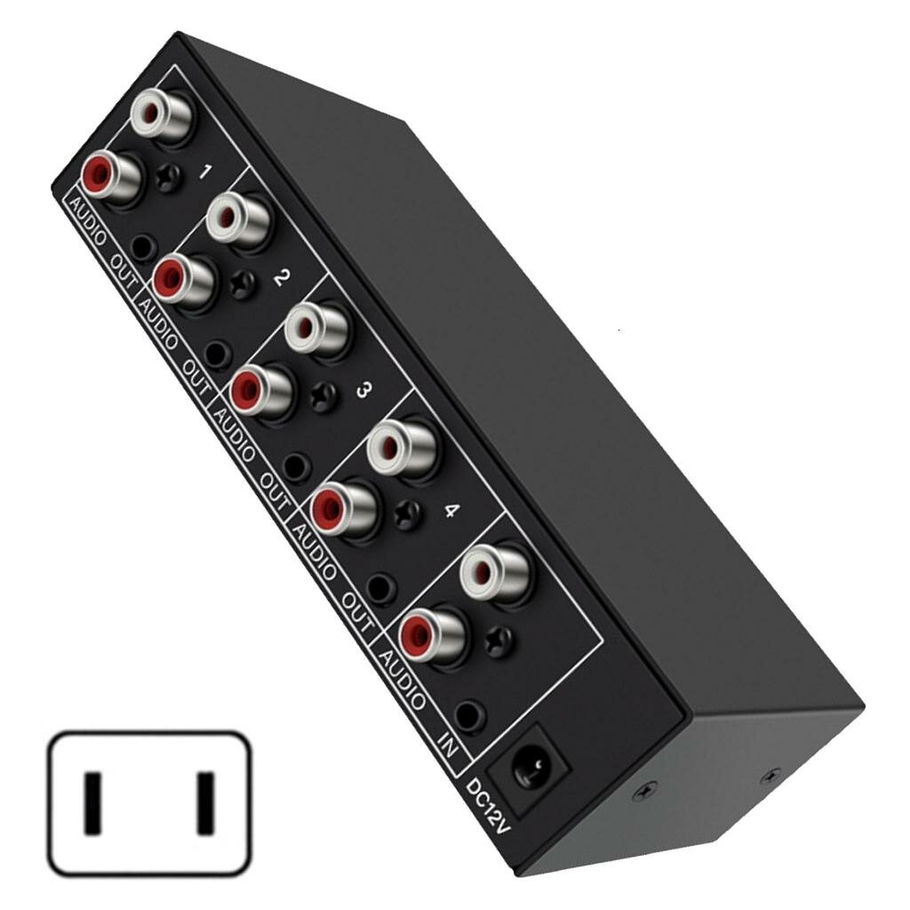 Металлическая аудиоразветвительная коробка 1 вход, 4 выхода, 3.5 мм, AV L/R, Штепсельная Вилка США