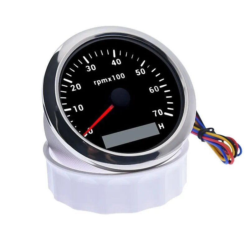 Лодочный тахометр 85мм Черный 7000RPM водонепроницаемый IP67 из нержавеющей стали — фото 1