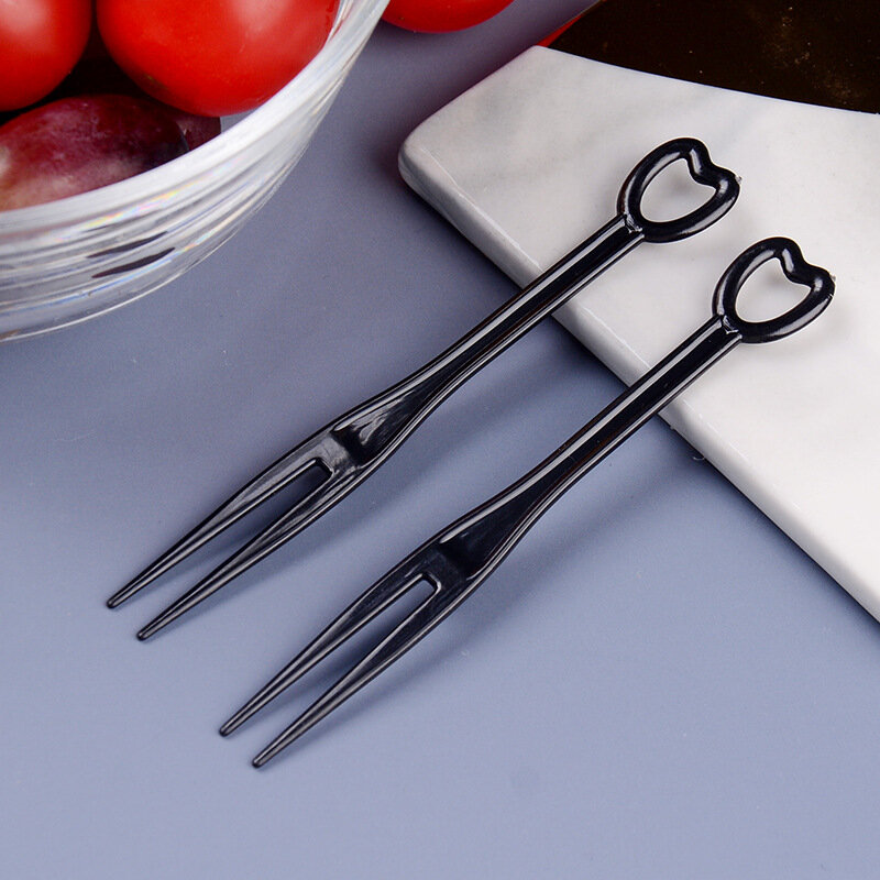 Одноразовые фруктовые вилки напрямую от производителя, пластиковые, прозрачные, цветные, для бара, вилки для фруктов в форме сердца, индивидуально упакованные