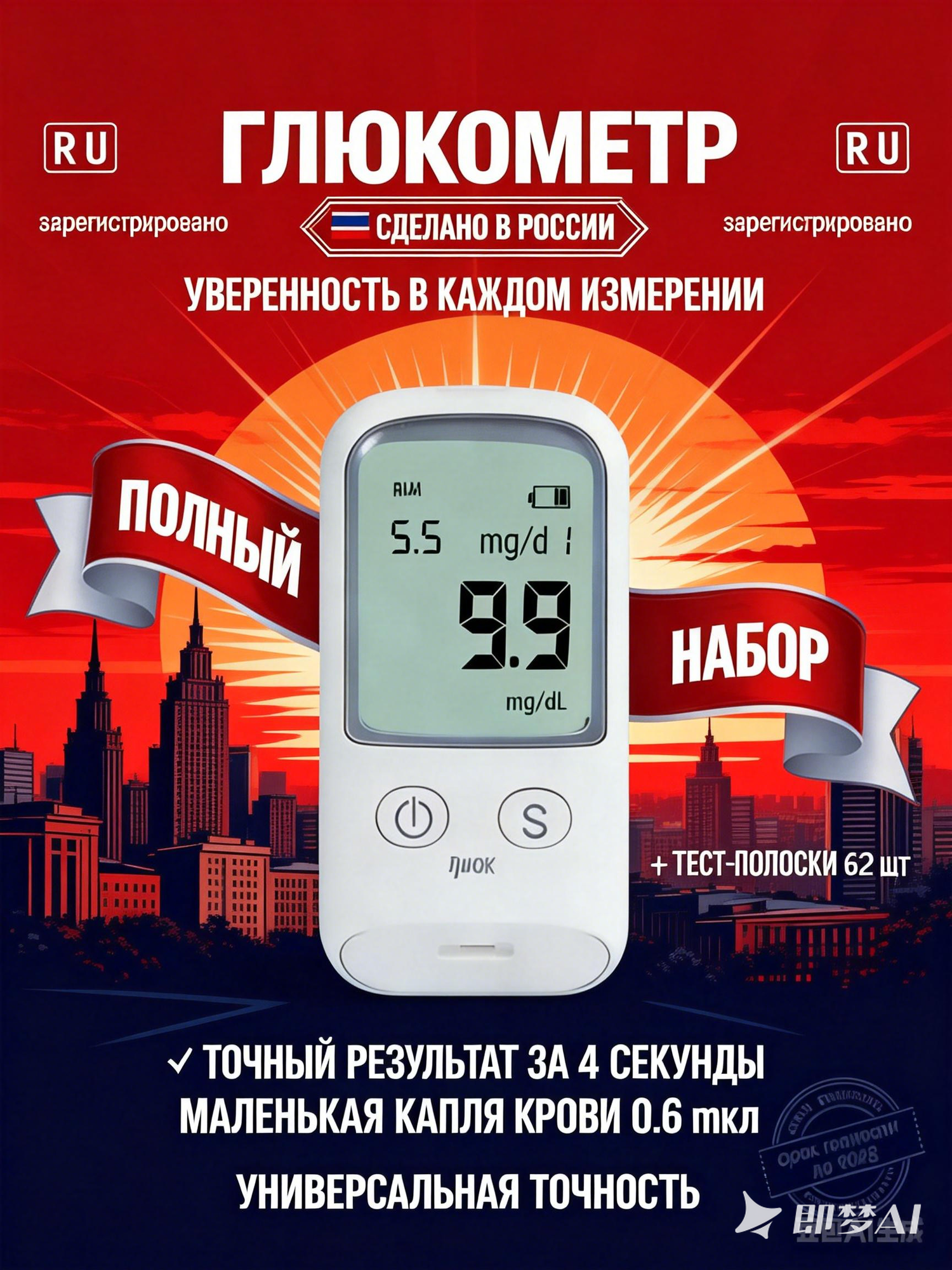 Набор мониторов уровня глюкозы в крови с тест-полосками x 25и ланцетами x 25