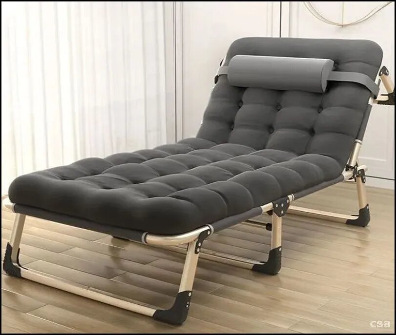 Эксклюзивная портативная кровать для путешествий с 4х секционной регулировкой изголовья, дополненная усиленным жемчужным наполнителем, на четырех опорах, в сером цвете