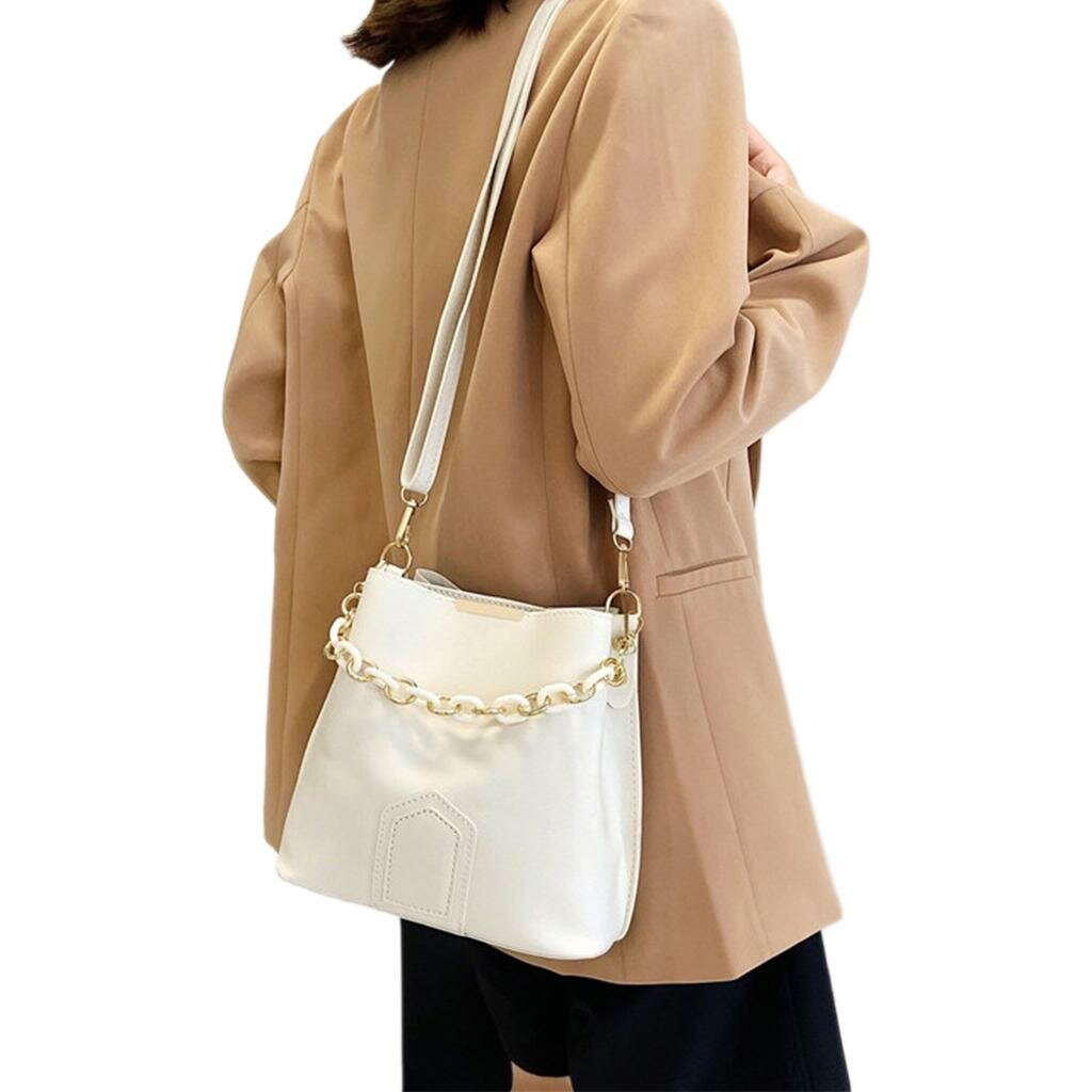 Сумка-ведро из кожи, однотонная, Белый