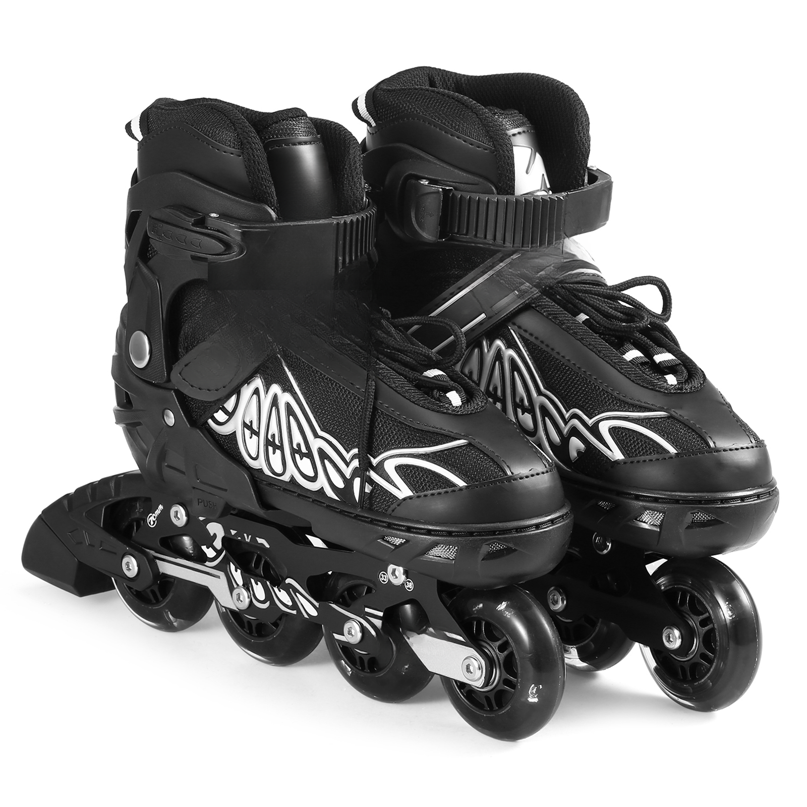 Ролики роликовые регулируемые для дома улицы фитнеса для детей мальчиков девочек женщин, цвет синий/черный, размеры по КНР S/M/L, размер товара 29*26см, вес товара 1915г, в комплект входят 1 пара роликов, 1 пара гаечек, 1 пара винтов