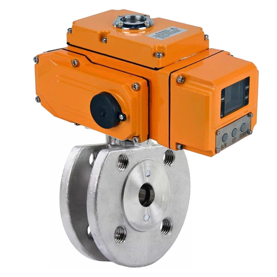 Кран шаровой DN.ru КШмФП.316.200 Ду40 Ру16 полнопроходной двухходовой, нержавеющая сталь, межфланцевый, уплотнение - PTFE, с электроприводом четвертьоборотным DN. ru QT-005-220-4-20мА HARK (опрессовано)