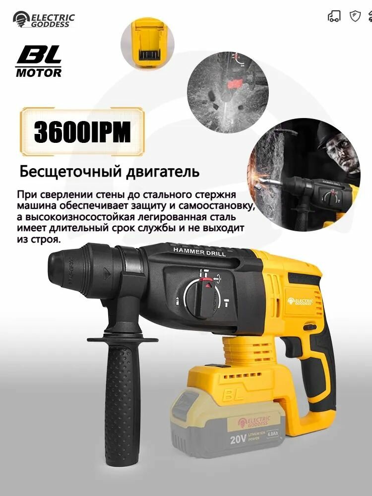 Электрический молот без щетки, 3 режима удара молотком, без батареи, упаковка в коробке