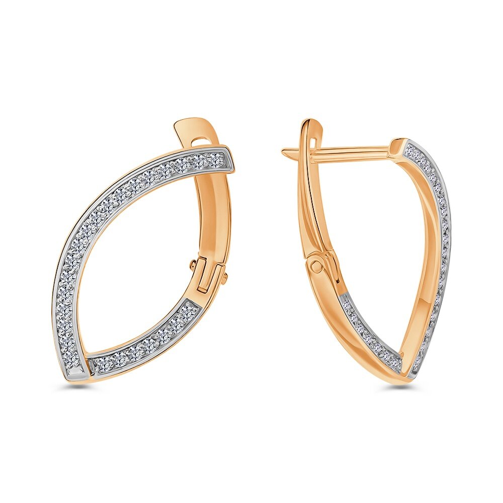 Серьги, красное золото, 585 проба, родирование, фианит