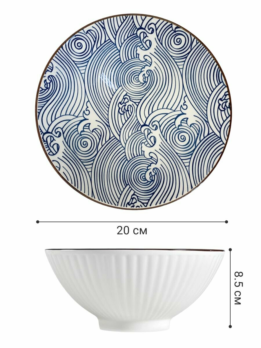 Набор глубоких керамических тарелок Homium Japanese Collection, 2 шт, 20 см, суповые тарелки и салатники для первых блюд, салатов и сервировки стола
