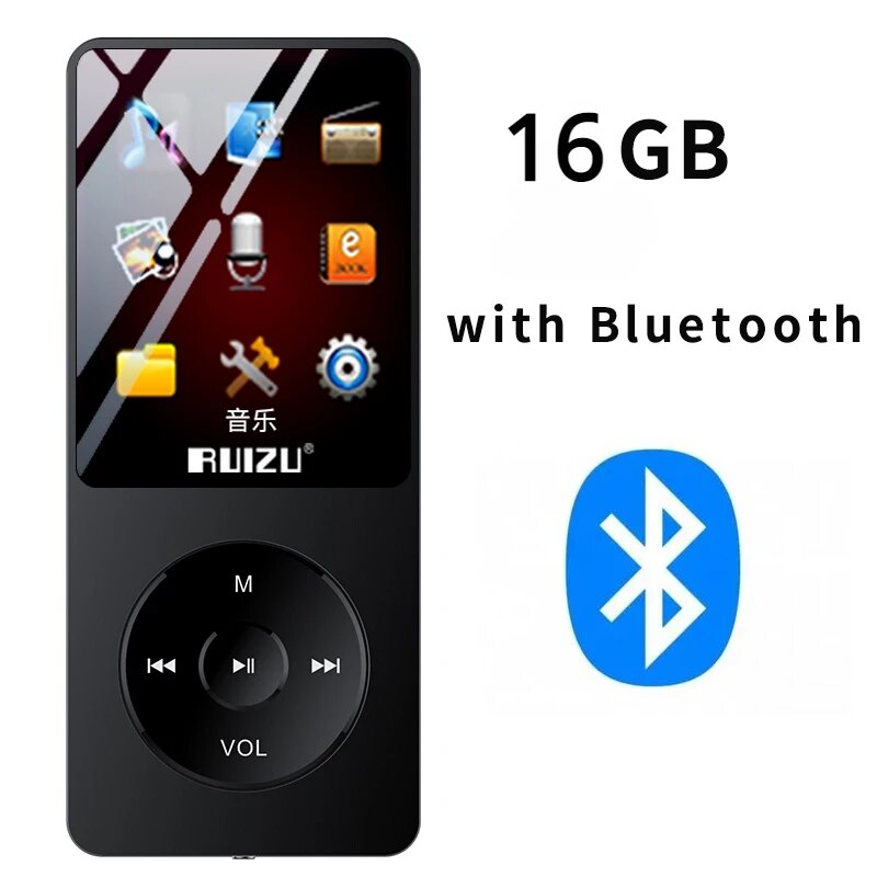 RUIZU MP3-плеер 16 ГБ Black, Bluetooth