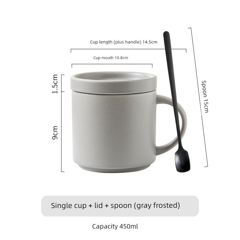 Скандинавская керамическая кружка с крышкой и ложкой, грубая керамика, кружка в ретро-стиле, чашка для кофе, домашняя