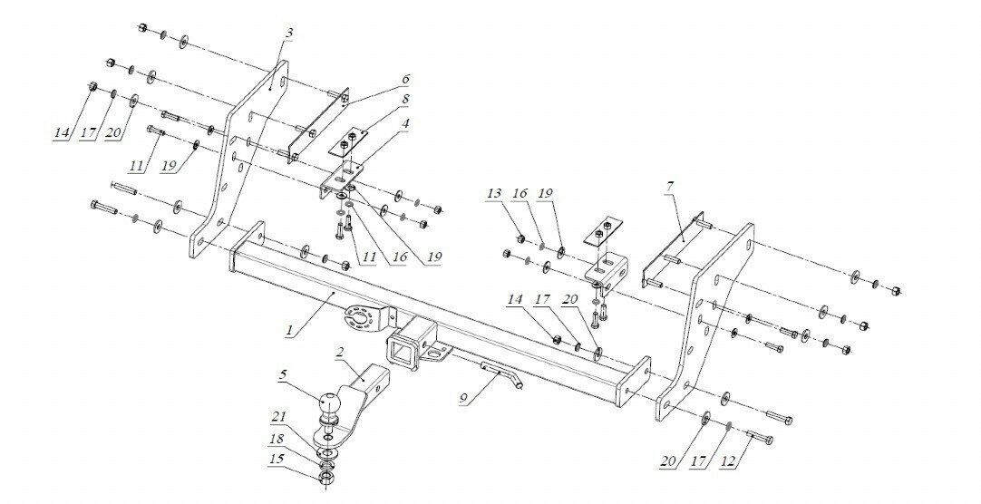 Фаркоп под квадрат для Mitsubishi L200, 2006-2014, Бизон. FA 0648-E