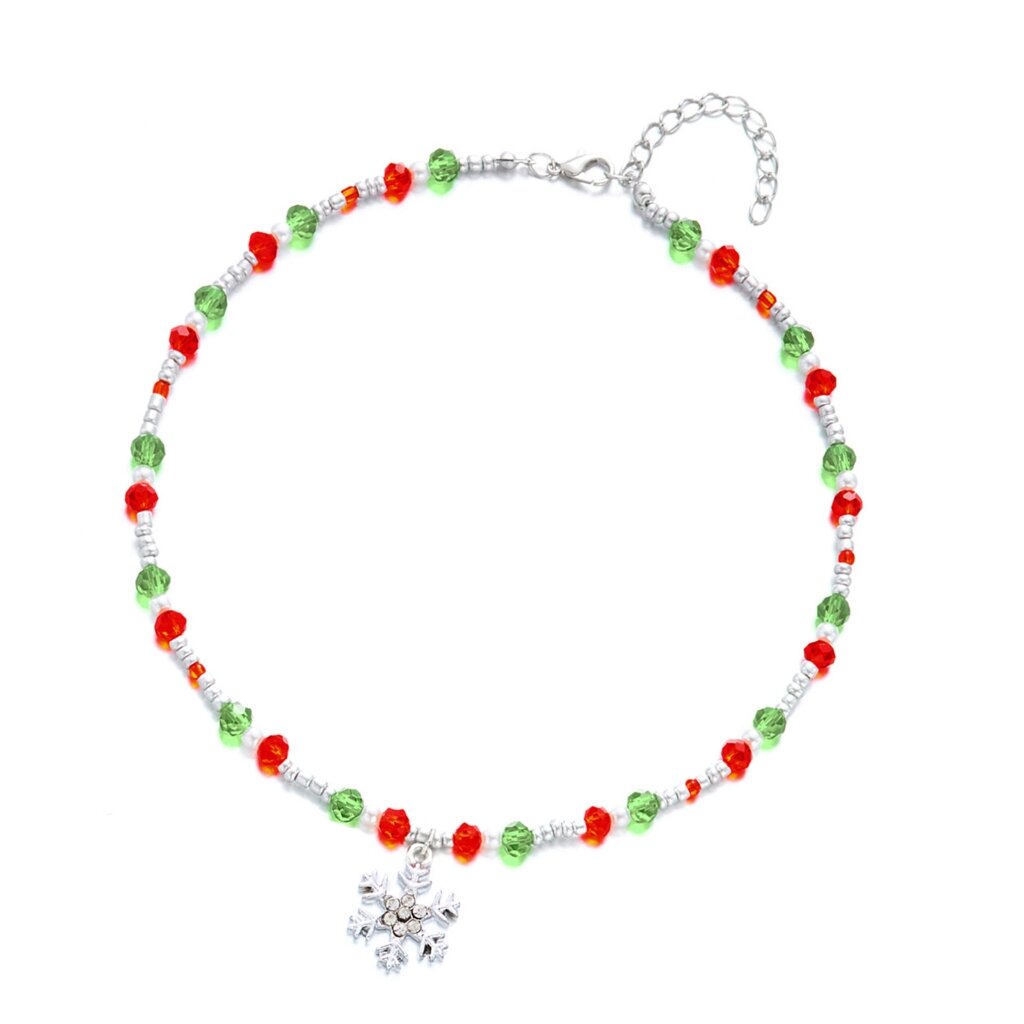 Креативное универсальное Рождественское Ожерелье-снежинка из рисовых бусин-серебряное Ожерелье С Подвеской В Виде Снежинки