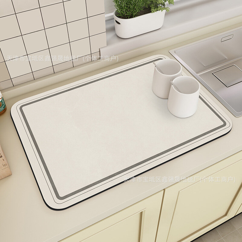 Мат для кухни из диатомитовой глины 50x60 см, впитывающий, быстро высыхающий, нескользящий, для посуды и столовых