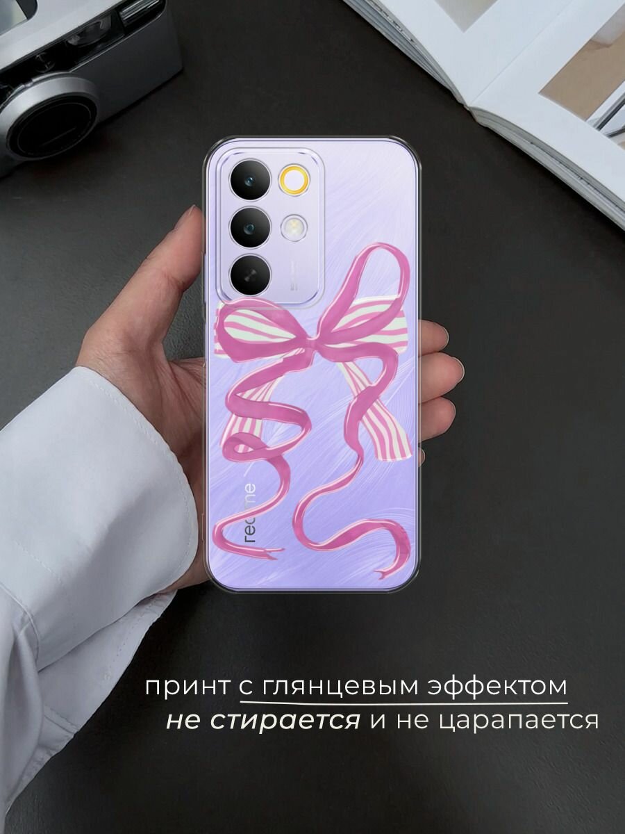Силиконовый чехол на Realme C85 / Реалми C85 с принтом Полосатый розовый бант 2 — фото 1