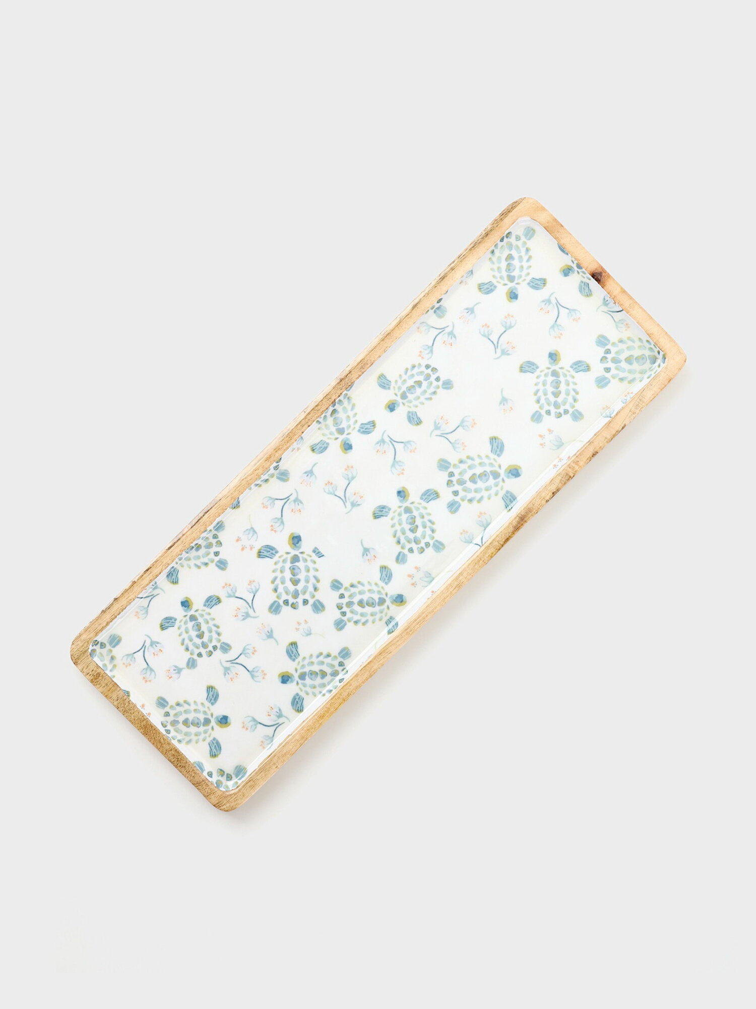 Блюдо прямоугольное "Черепаха и цветы", 41x15 см, дерево манго