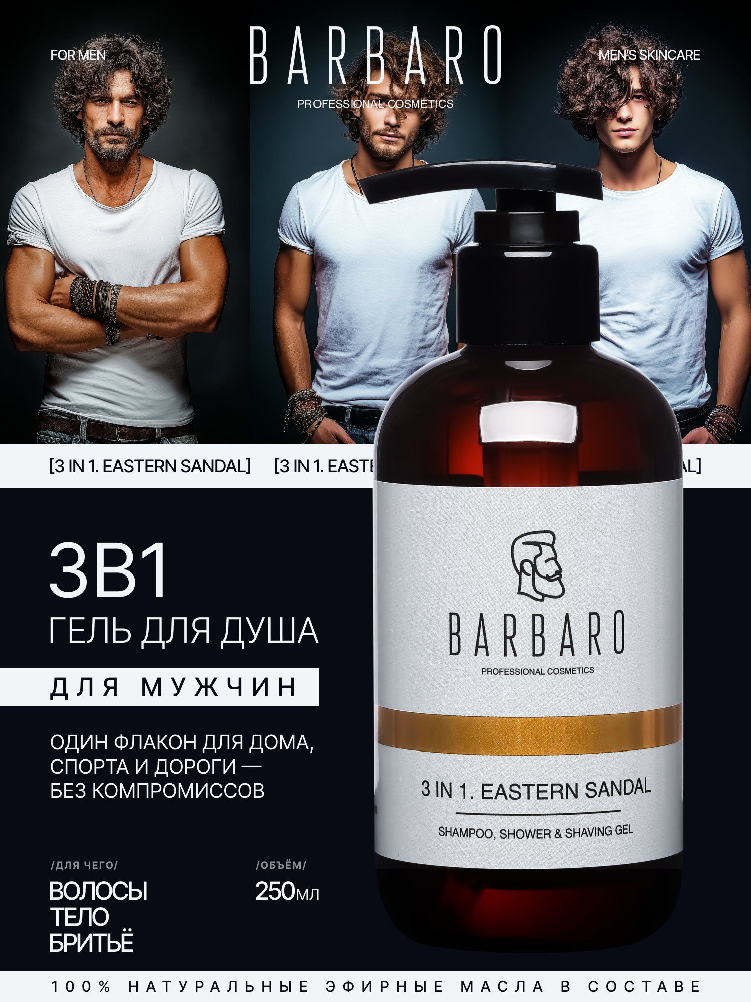 Шампунь Гель для душа Barbaro Eastern Sandal для волос и тела с ароматом восточного сандала