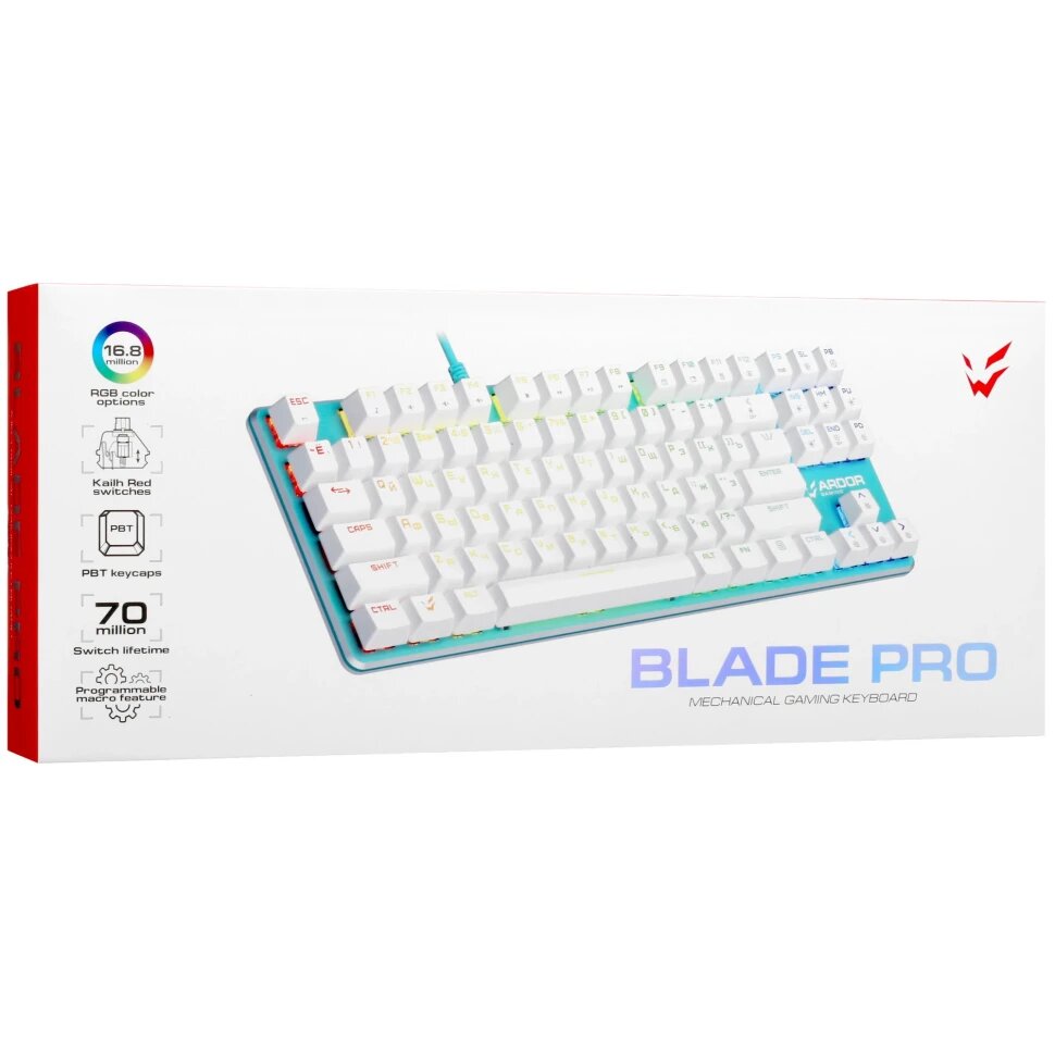 Клавиатура проводная ARDOR GAMING Blade PRO, Kailh Red, RGB, голубой, белый
