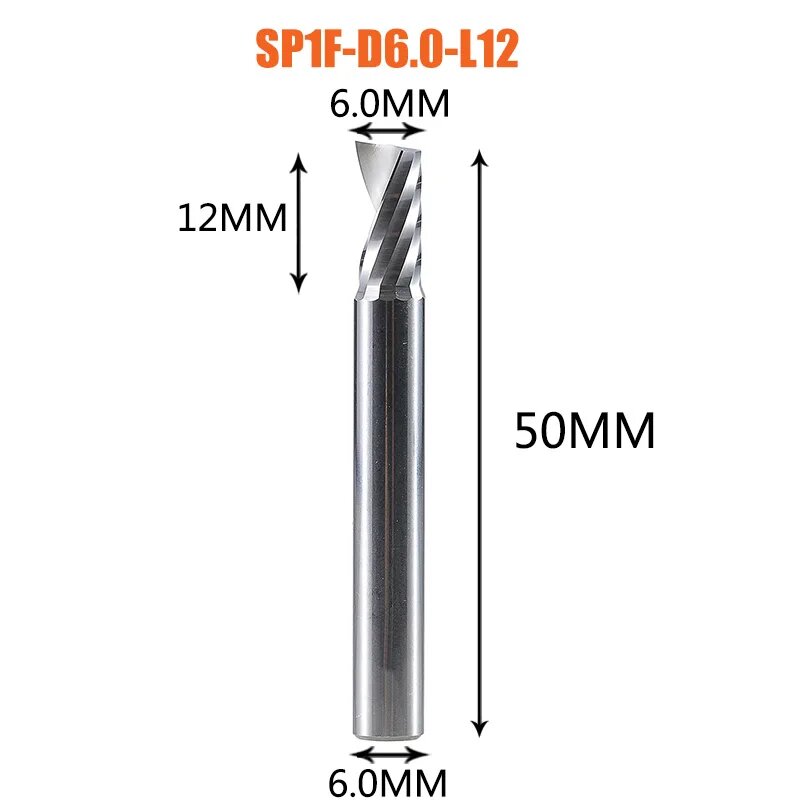 Фреза спиральная Dreanique O, 1 шт, для 3D-гравировки и резьбы, однозубая, для обработки дерева, акрила, АСМ, алюминия SP1F-D6.0-L12-R