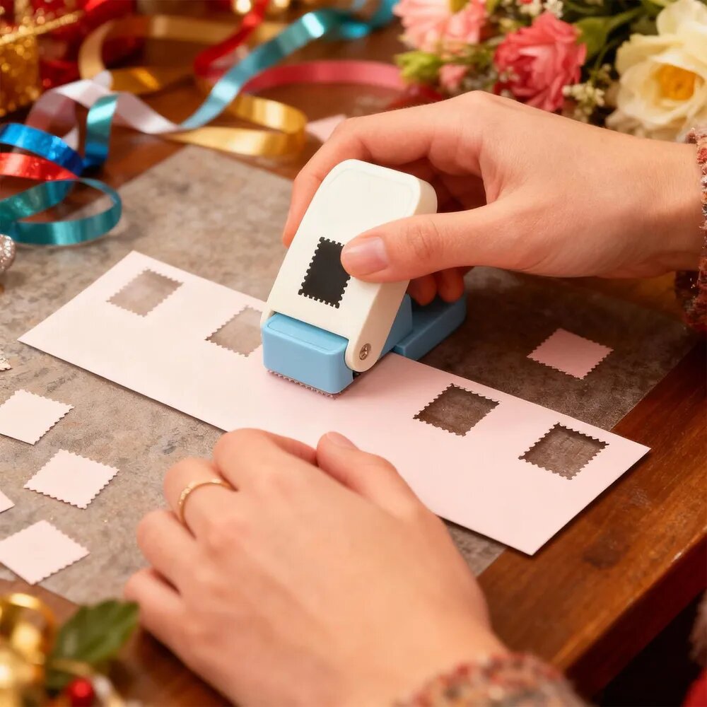 Дырокол штамп-перфоратор Square для бумаги, скрапбукинга, для рукоделия, пластик/металл, синий — фото 1