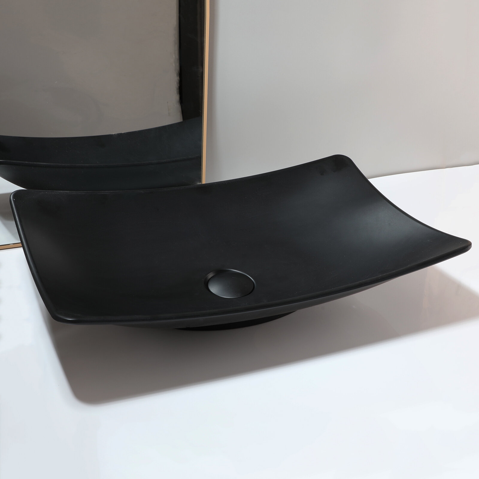 Раковина, квадратная, накладная, черная, 56 см x 34 см, Раковина для ванной накладная