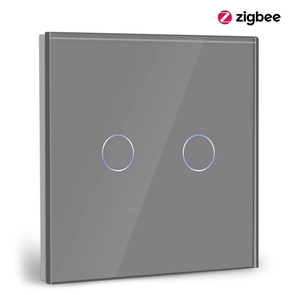 Сенсорный выключатель Zigbee двухклавишный умный настенный серый