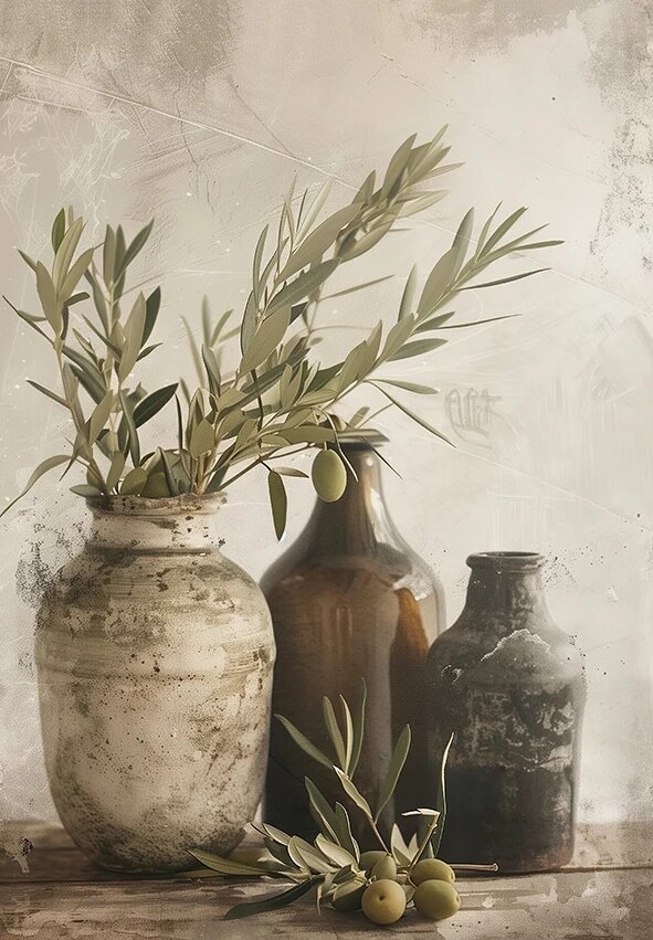 Абстрактная печать на холсте "Оливковое дерево и лимон" WO-014-8, 50X70cm No Frame