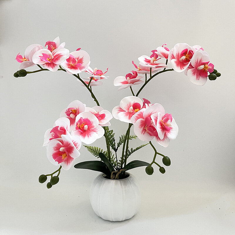 Искусственное цветочное растение фаленопсис в горшке, 24 цветка, декор для дома и офиса, настольное украшение, искусственное зеленое растение