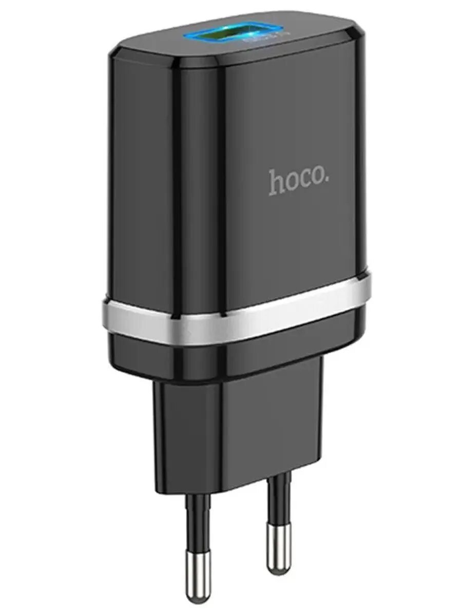 Сетевое зарядное устройство Hoco C12Q 18W QC3.0, 1USB, цвет черный (быстрая зарядка для iPhone, Android)