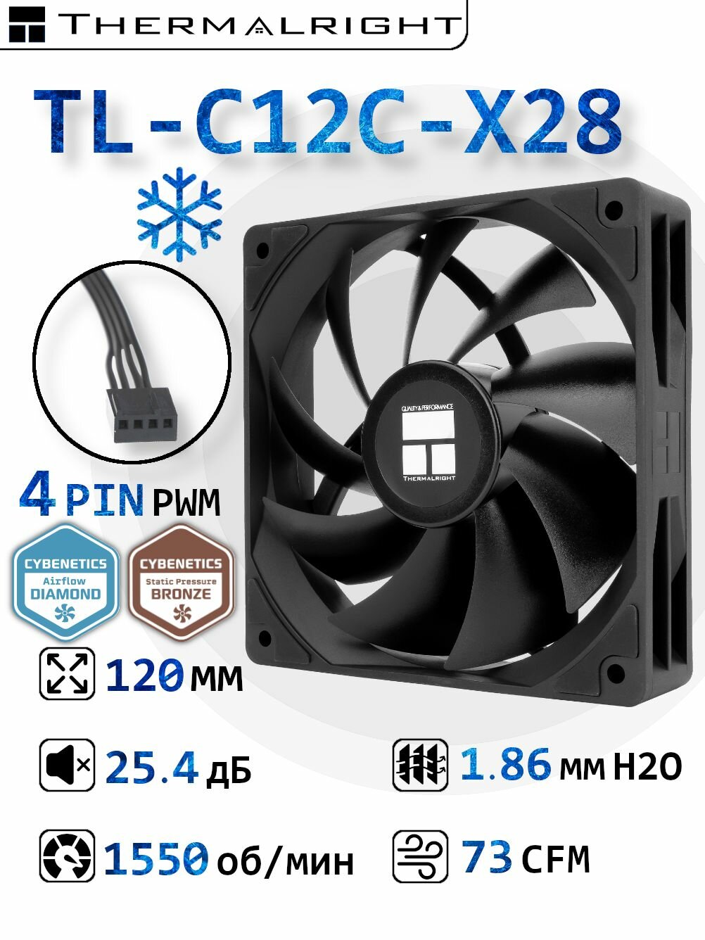 Корпусный вентилятор для ПК Thermalright TL-C12C-X28 Черный, 120 мм