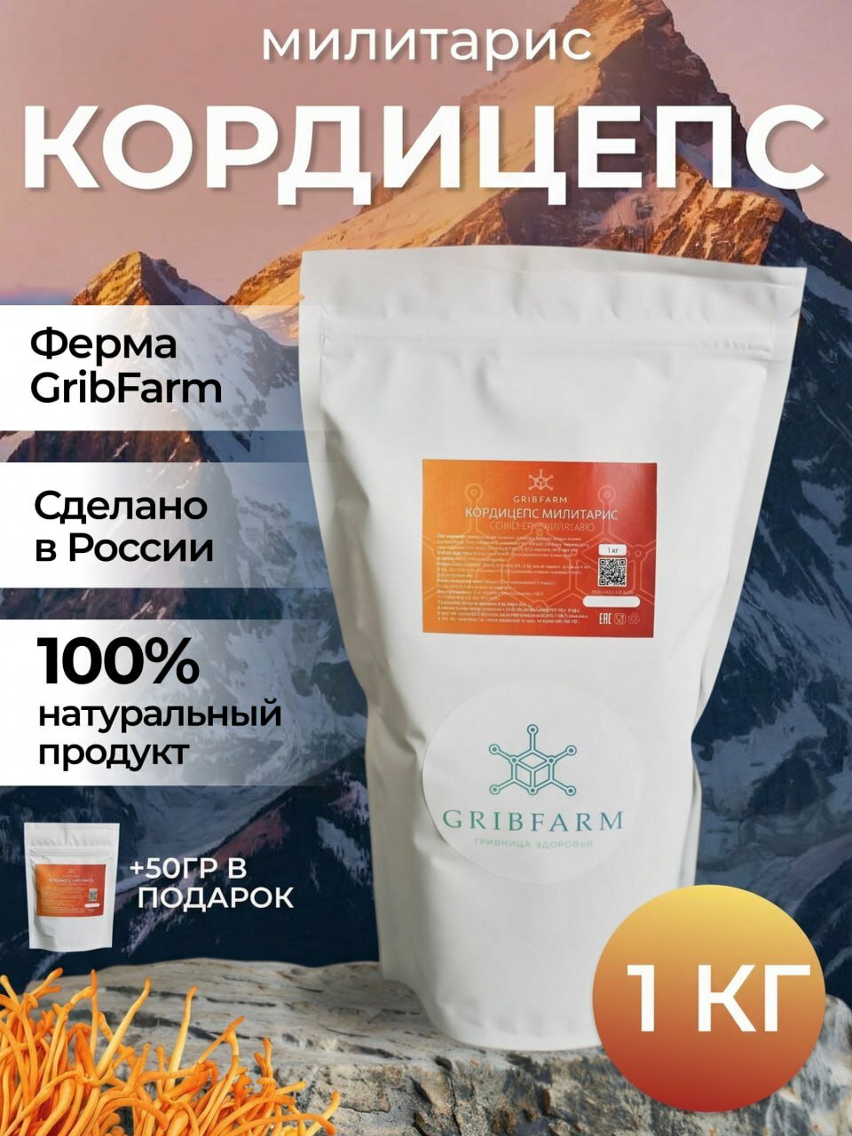 Кордицепс милитарис порошок 1 кг / Cordyceps militaris молотый мицелий