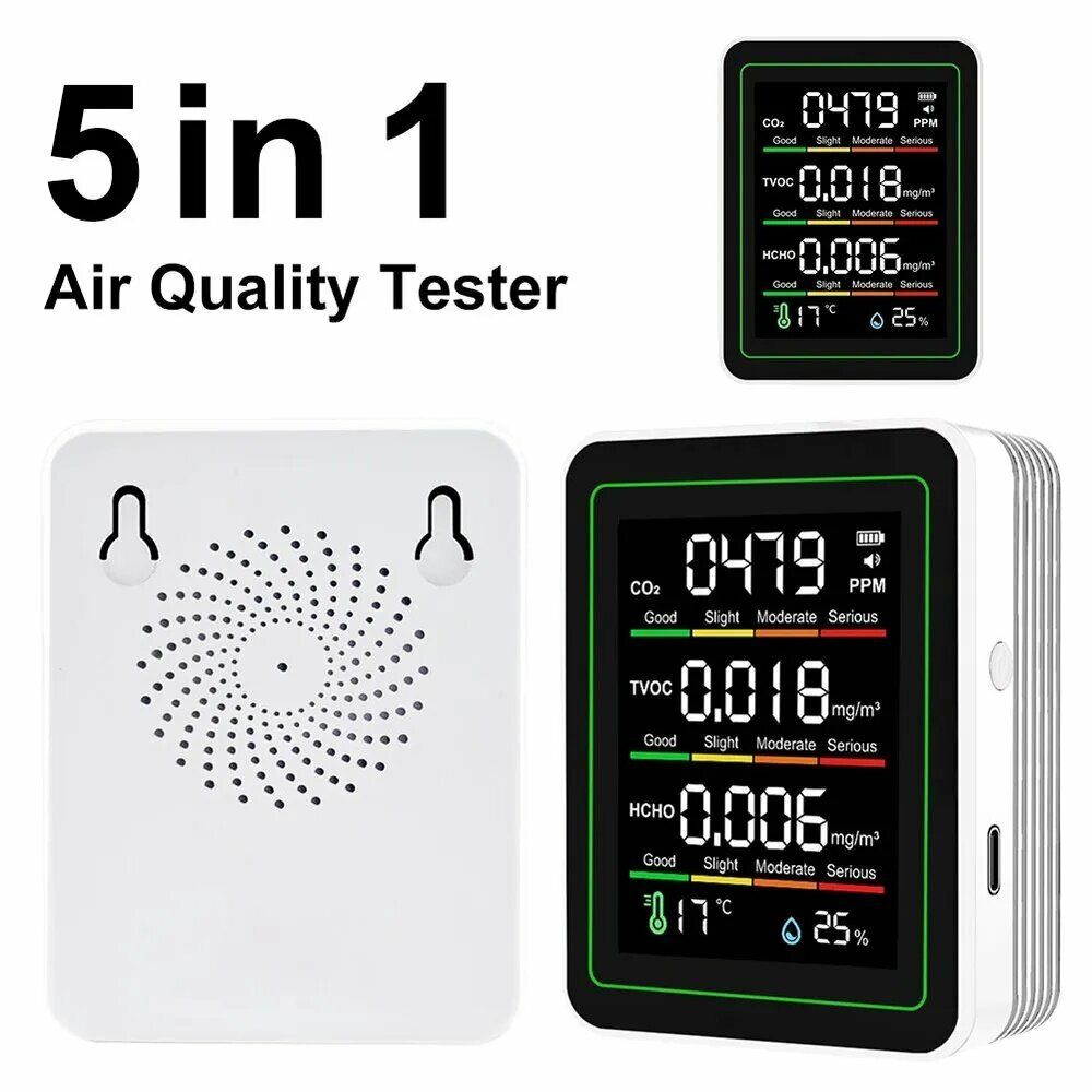 5 в 1 монитор качества воздуха в помещении, детектор CO2 TVOC HCHO температуры и влажности