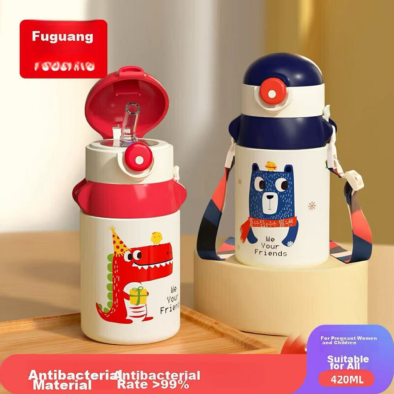 Fuguang Children's Insulated Water Bottle, Antibacterial 304 Stainless Steel, Large Capacity, Portable, for Boys And Girls, Elementary School Students, Baby Water Cup