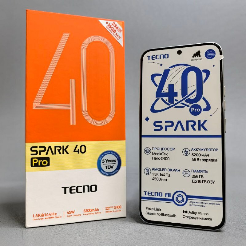 Смартфон TECNO SPARK 40 Pro 8/256ГБ, Dual nano SIM, Moon Titanium