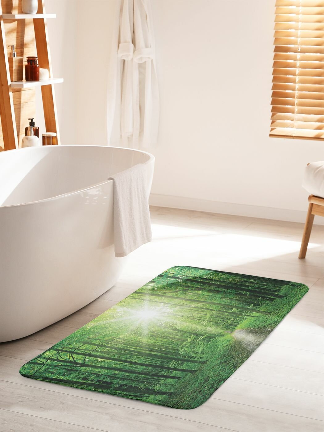Коврик для ванной комнаты и туалета противоскользящий "Зеленый лес" 60х100 см, JoyArty