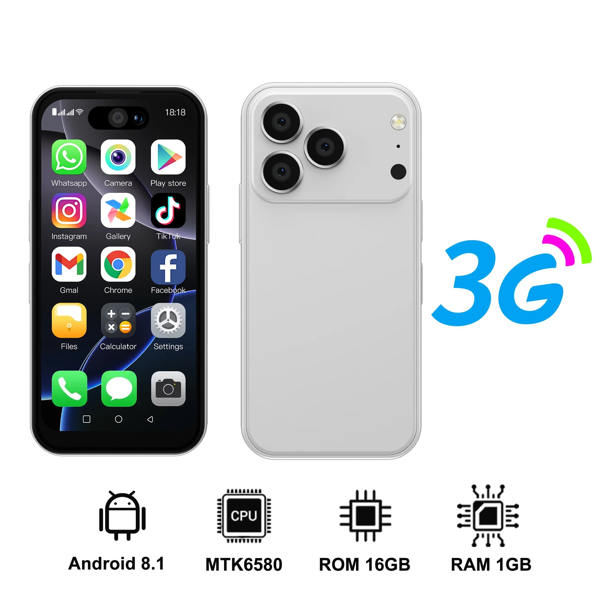 Смартфон SERVO 17PRO MAX 3G Android, 16 ГБ, Две SIM-карты, Распознавание Лиц, Мини-игровой Магазин, WhatsApp, Дисплей 3,75 Дюйма