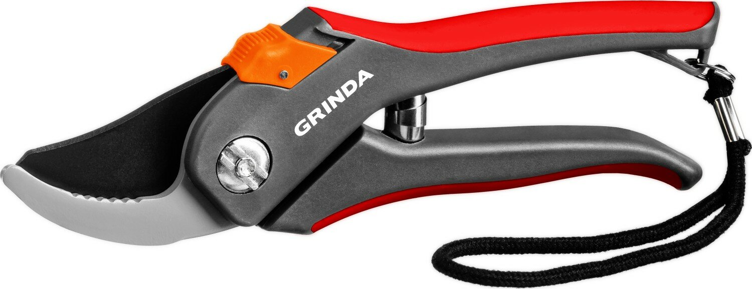 GRINDA G-26, 205 мм, углеродистая сталь, закаленные лезвия, тефлоновое покрыт, двухкомпонентные пластиковые рукоятки, плоскостной секатор (8-423102)